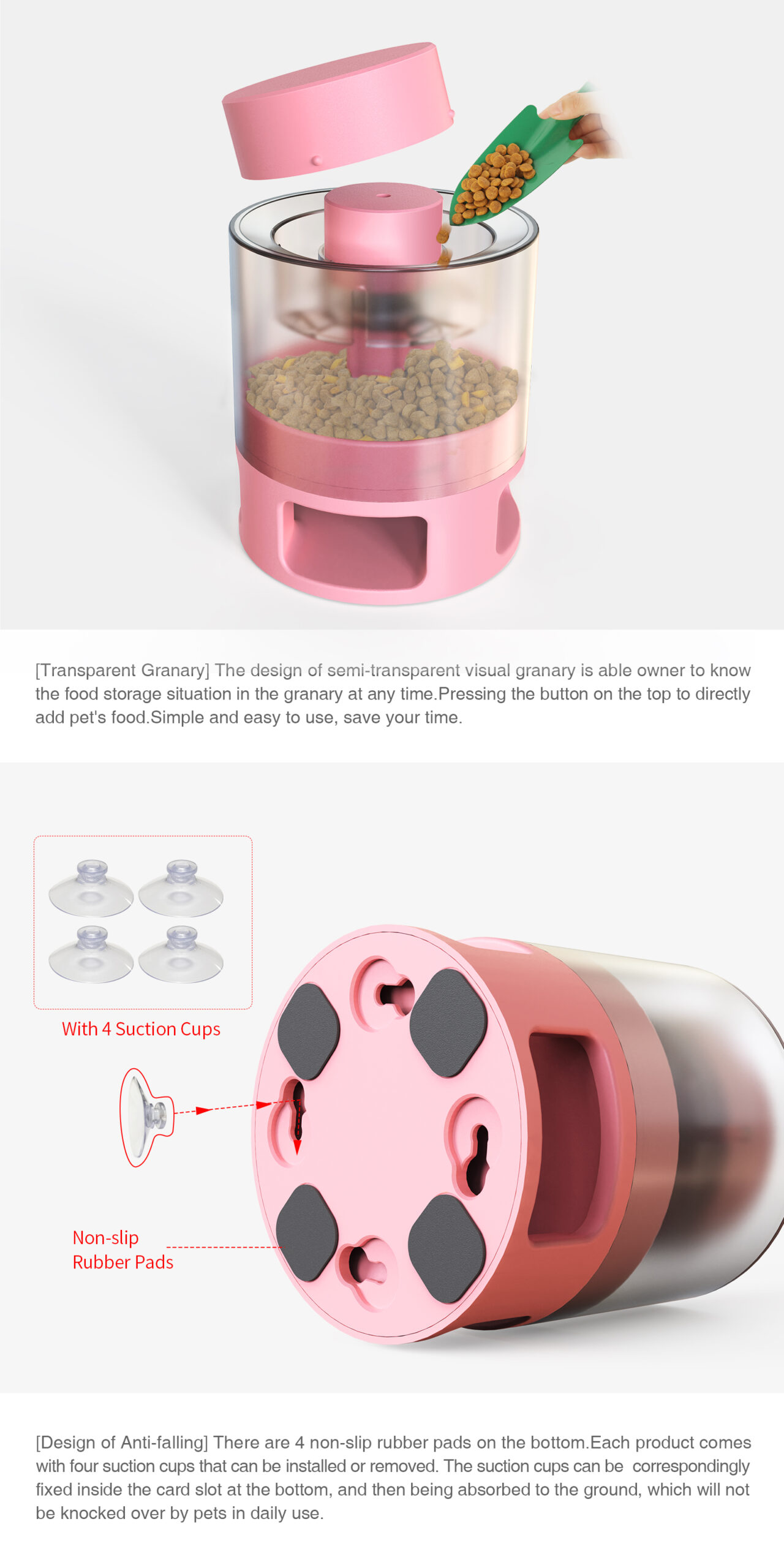 Catapult-round shape pet food container | The Spill Containment